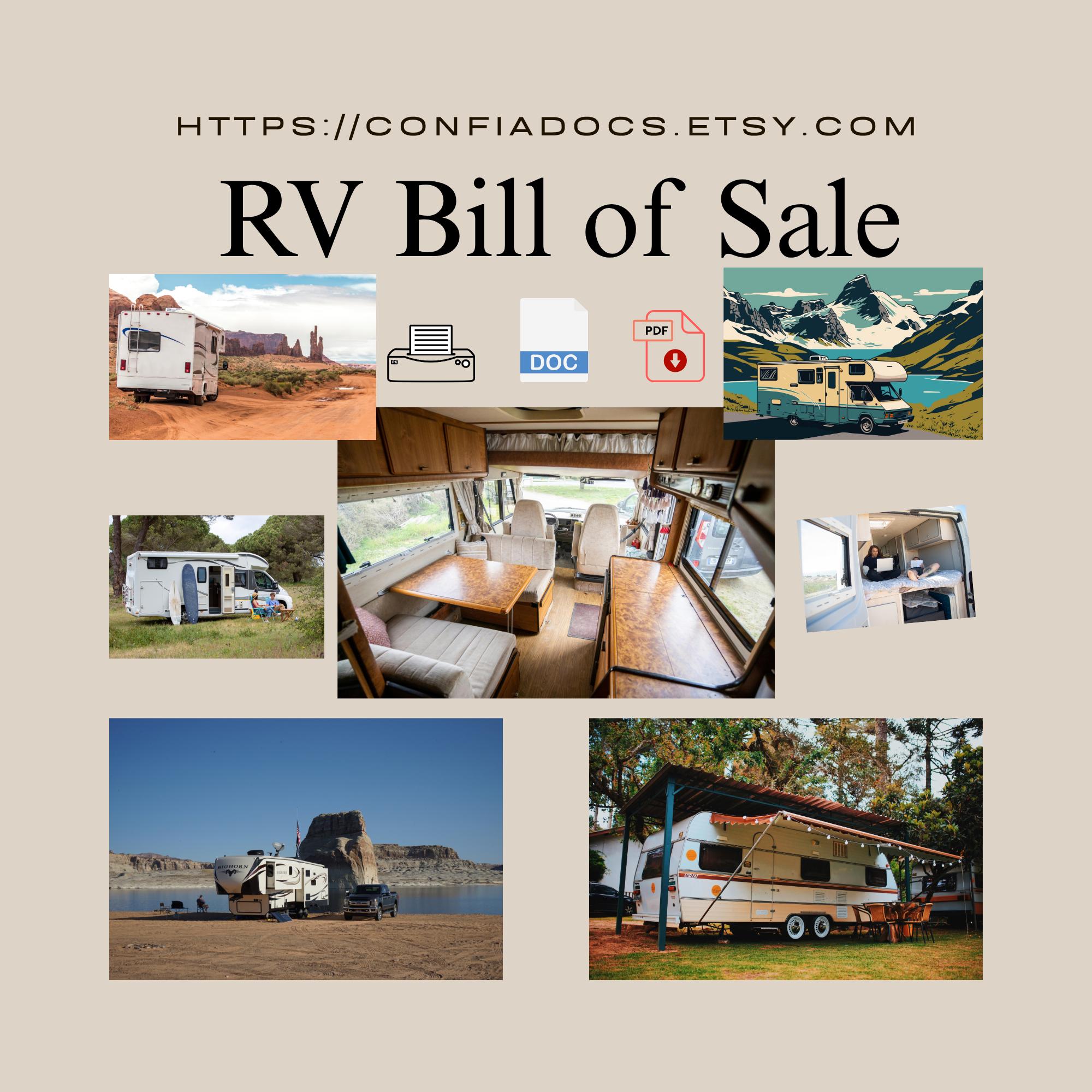 RV Bill of Template | Camper, Motorhome Transfer Form (editable PDF ...