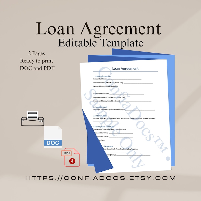 Personal Loan Agreement Template | Private Lending Contract (PDF) - Etsy