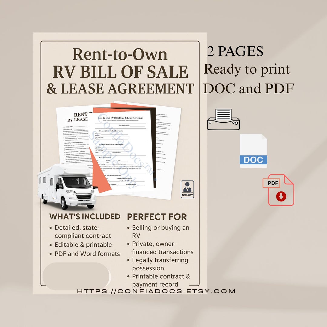 Rent-to-own RV Bill of Template | Editable Legal Contract (PDF & Word ...