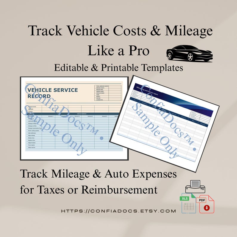 Vehicle Mileage & Maintenance Log: Excel + Printable PDF - Etsy