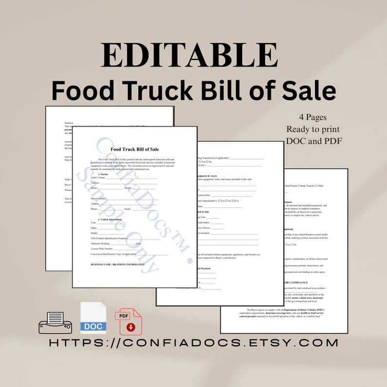 Food Truck Bill of Template | Mobile Kitchen Contract (PDF & Word ...