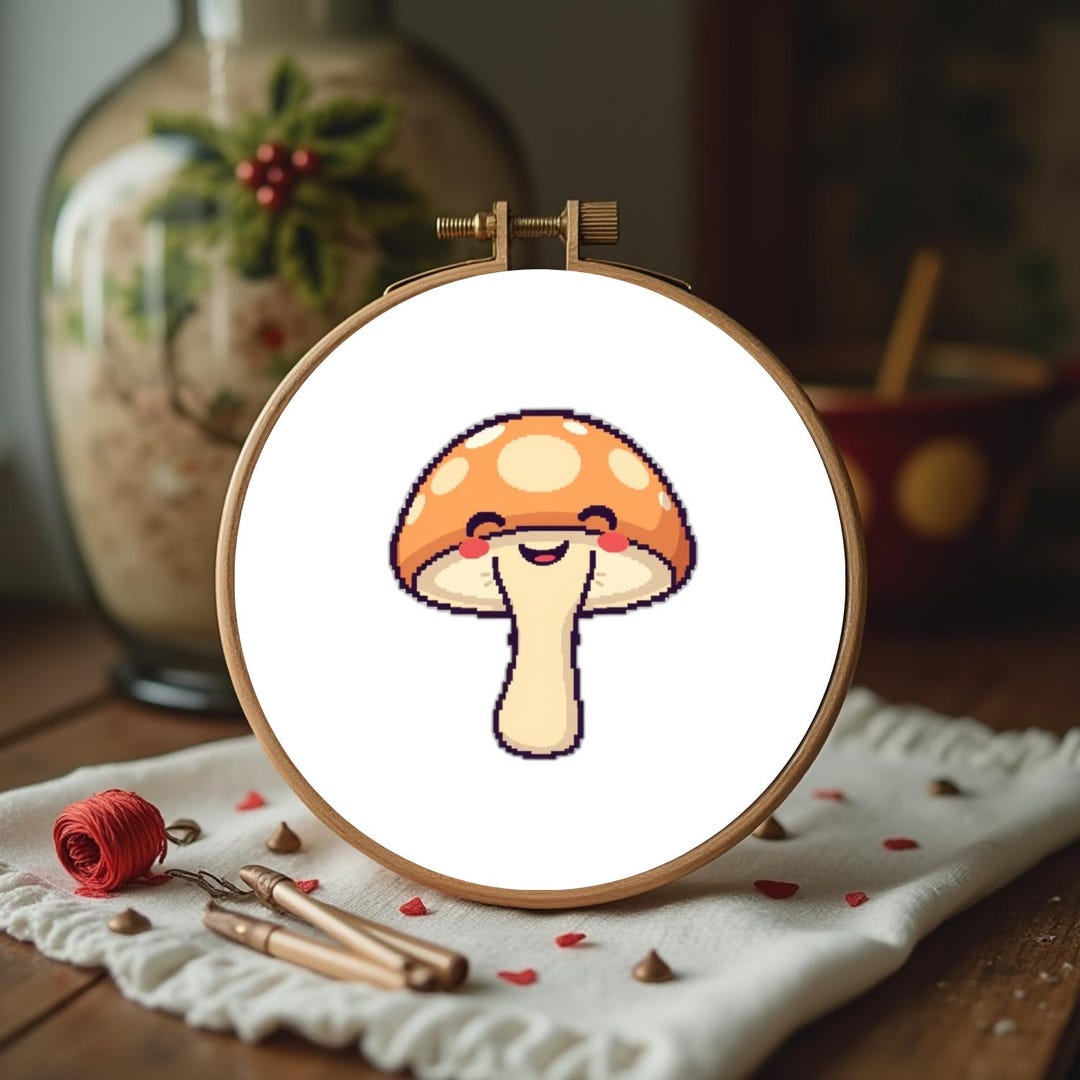 Smiling Mushroom Cross Stitch Pattern: Easy Embroidery (PDF Download - Etsy