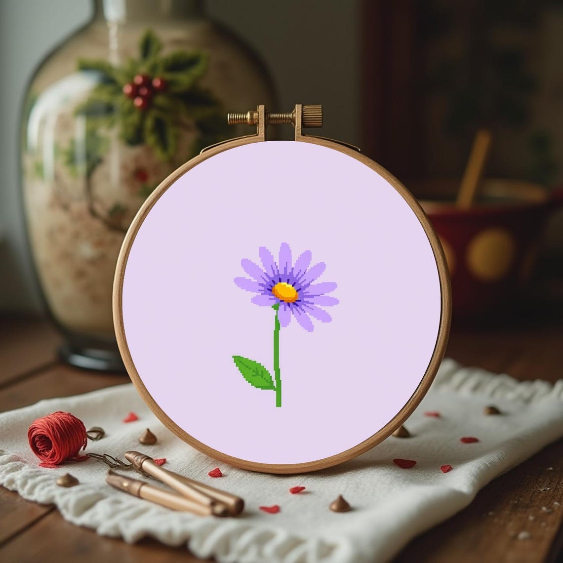 Purple Daisy Cross Stitch Pattern: Floral Embroidery Design (PDF ...