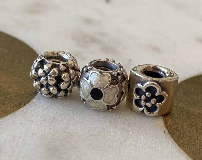 Pandora Retired Sterling Silver Daisy Flower Charms Set of Three Marked ...