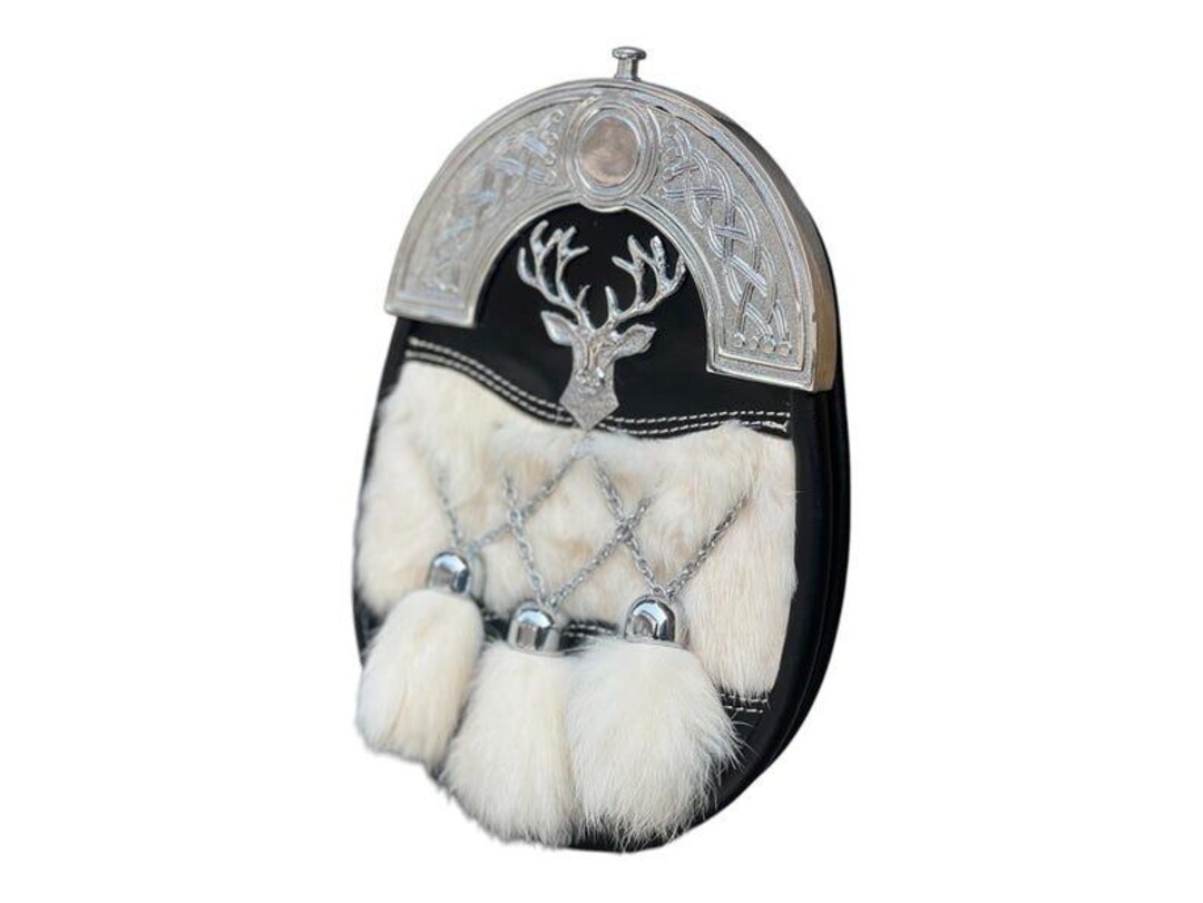 Handmade Scottish Kilt Sporran | White Rabbit Fur, Stag Head - Etsy