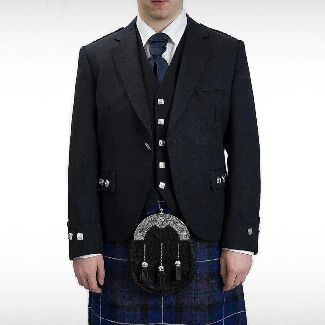 Men's Black Argyll Kilt Jacket With Vest | Scottish Highland Dress Coat ...