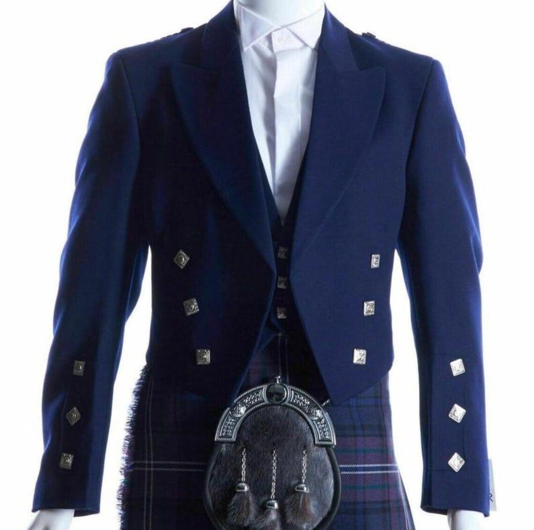Blue Prince Charlie Kilt Jacket With Vest | 100% Wool Men’s Scottish ...