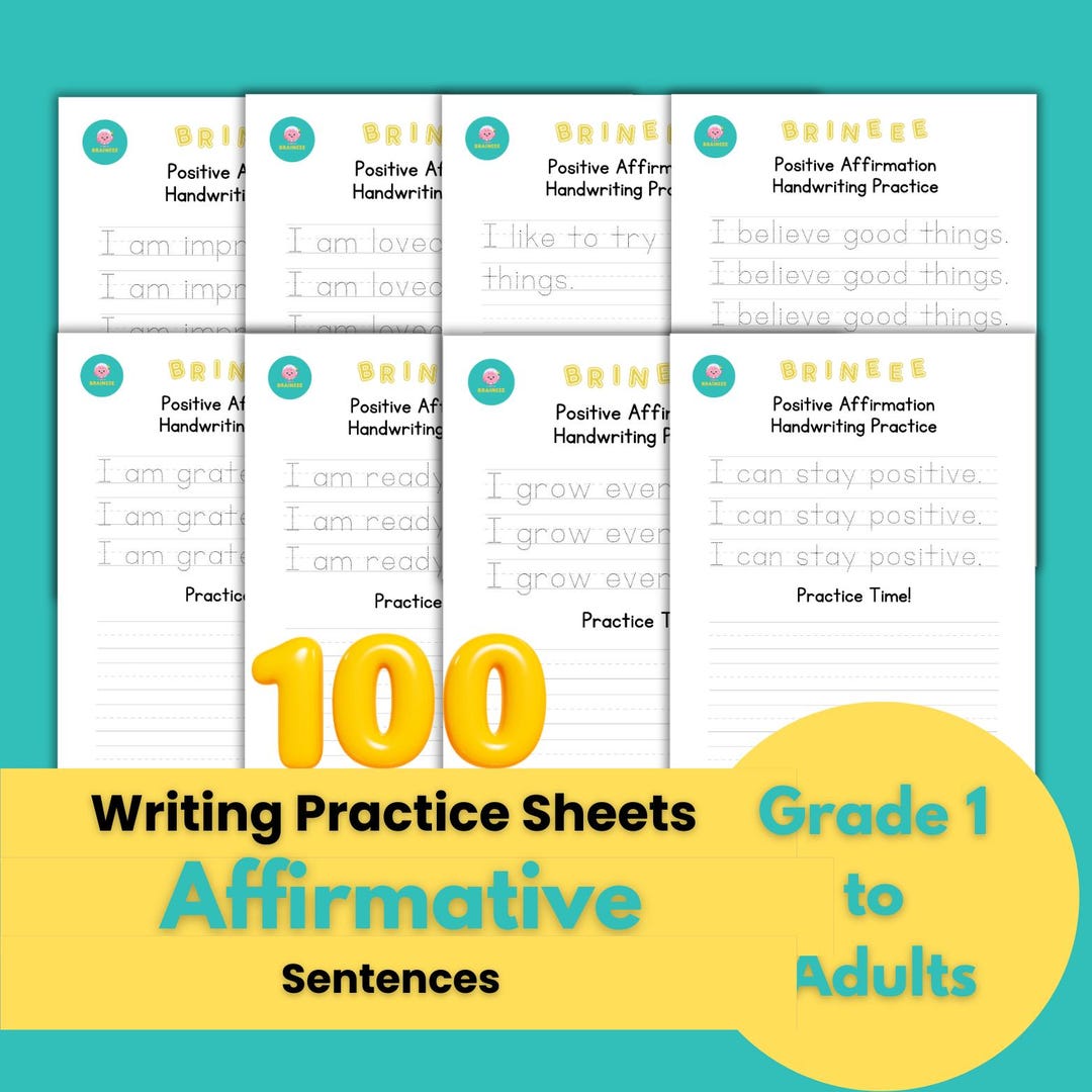 Affirmation Handwriting Practice | 100 Traceable Sentences (PDF) - Etsy