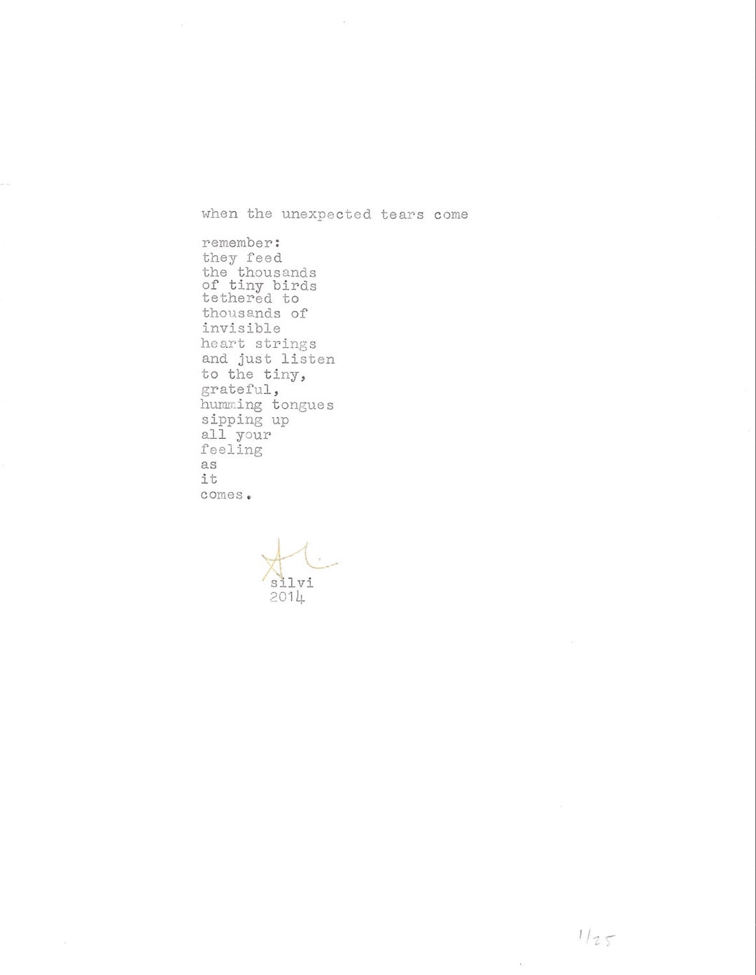 When the Unexpected Tears Come -hand Typed Limited Edition Original ...