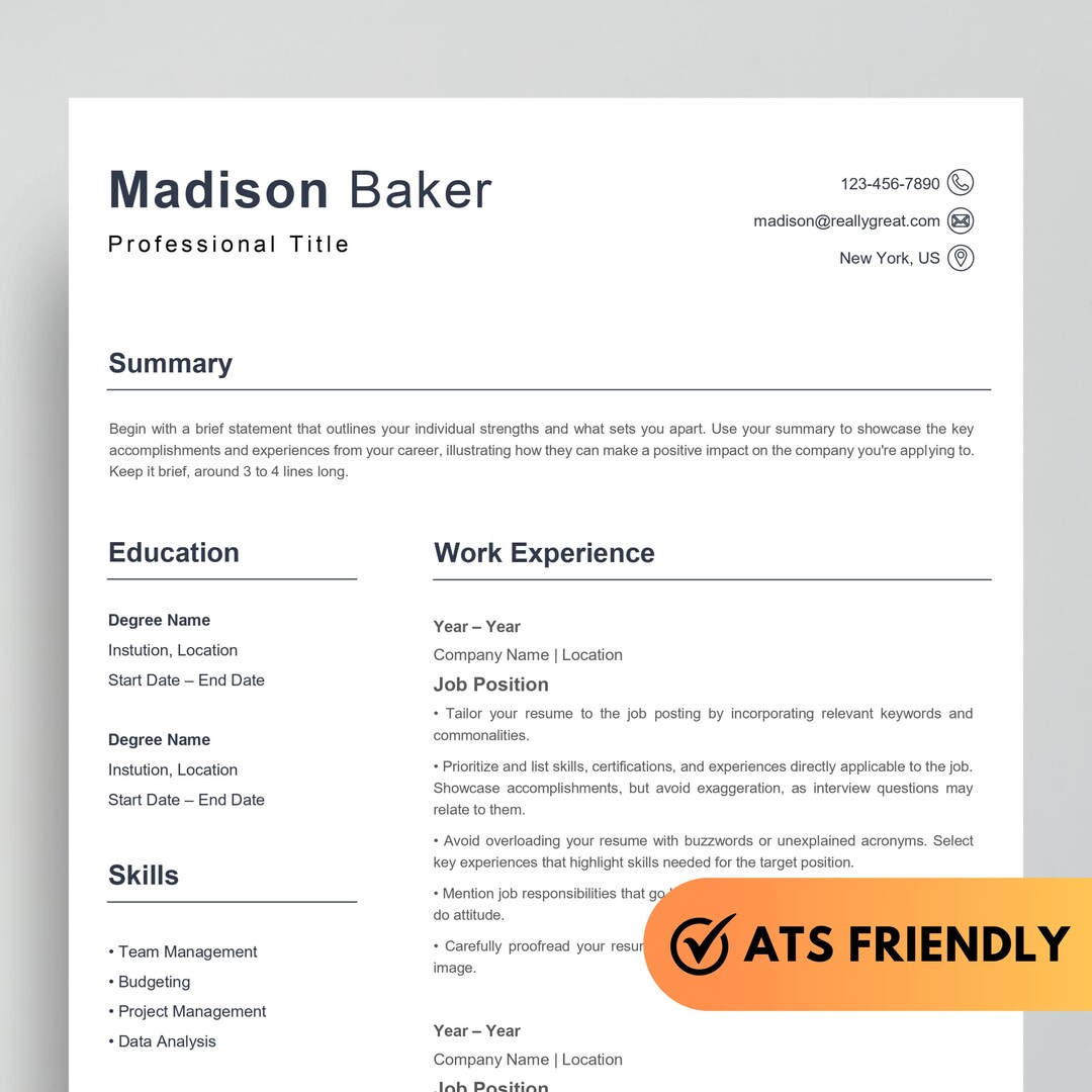 Professional Curriculum Vitae Template | ATS Friendly Resume for Word ...