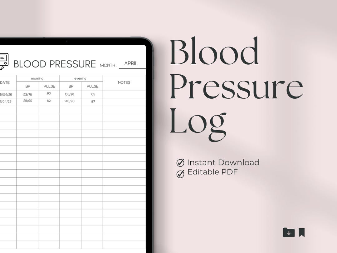 Blood Pressure Log Printable Editable, BP Tracker Sheet, Daily Blood ...