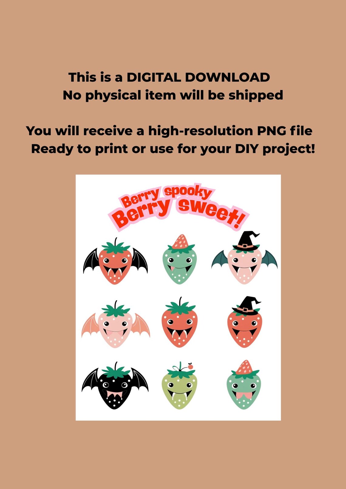 Halloween Strawberry Clipart: Kawaii Vampire Fruit PNG (digital ...