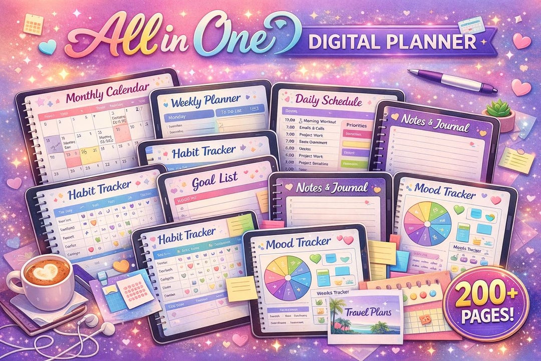 All in One Digital Planner 2026, Hyperlinked Digital Notebook, Daily ...