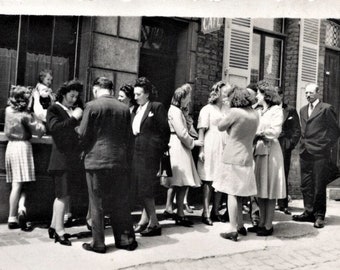 Vintage French Photo Group of People Gathered Outside in a | Etsy