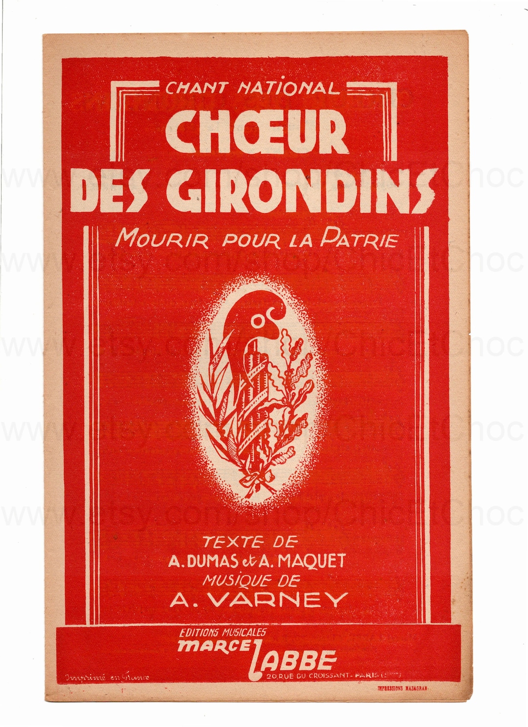 1940's French Patriotic Song / Sheet Music - Choeur Des Girondins ...