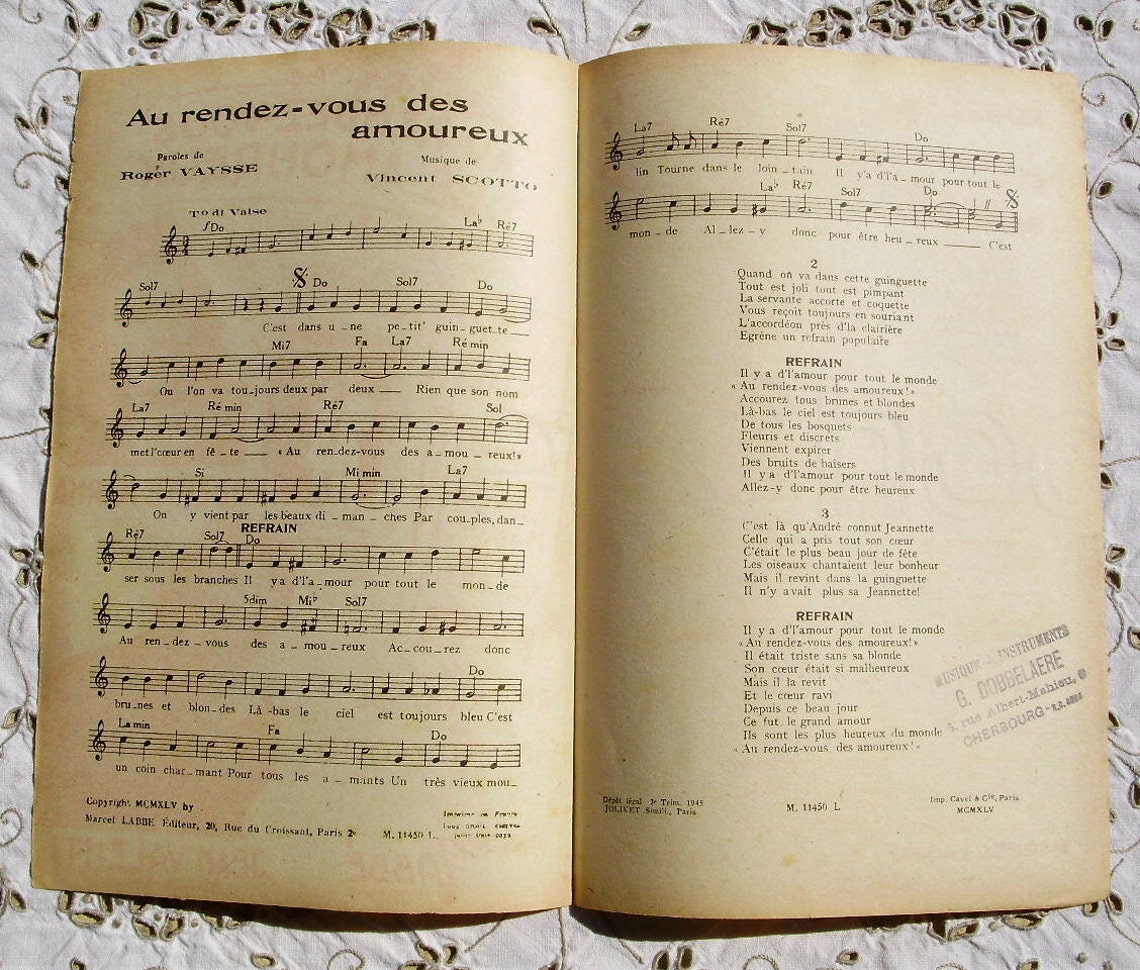 1940's French Song / Sheet Music the Lovers Rendez-vous - Etsy