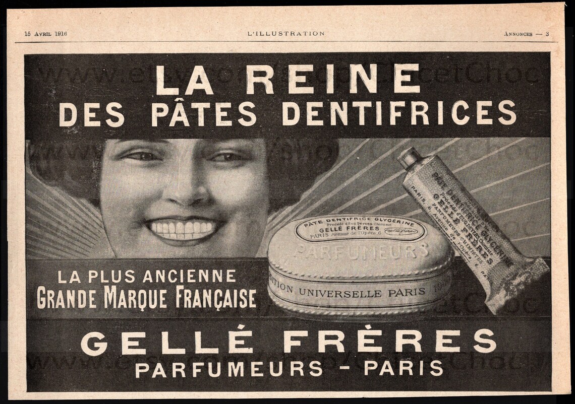 French Antique Paper Advert - Gellé Frères Toothpaste (dentifrice Pâtes ...