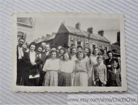 Vintage French Photo Group of People Gathered in a Street | Etsy