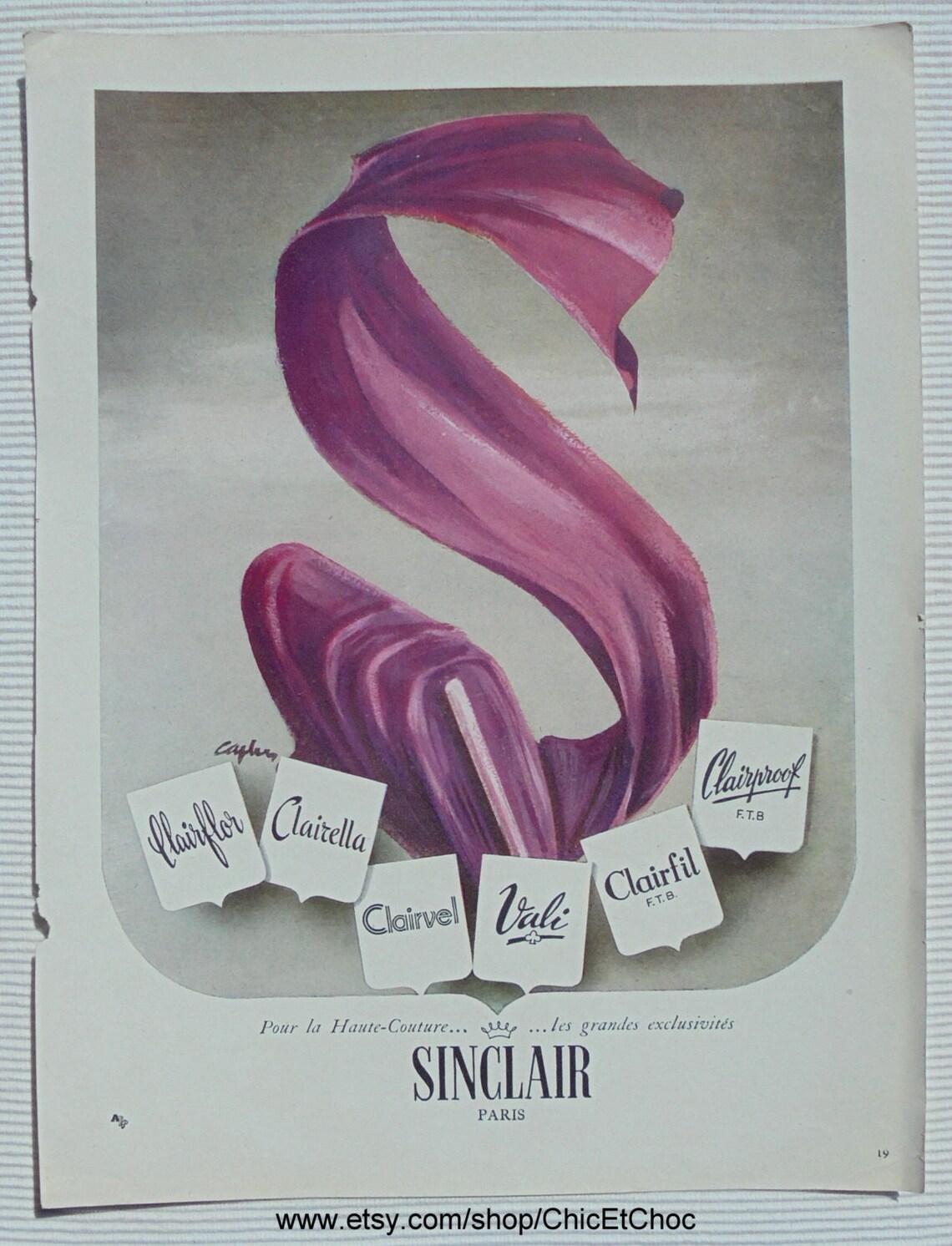 Genuine 1950's French Advert Sinclair Fabrics & Textiles - Etsy
