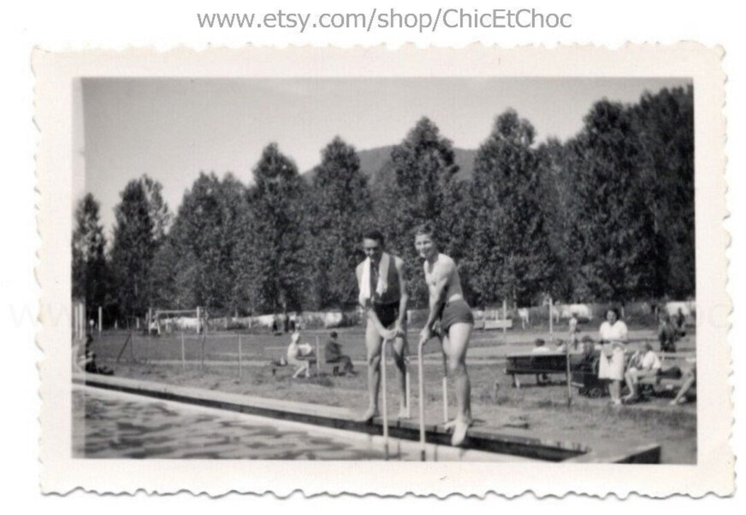 Vintage Summer Photo Two Men in Swimwear by a Pool - Etsy