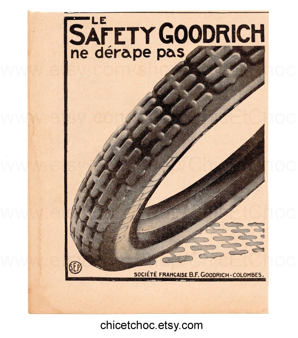 French Antique Paper Advert - Goodrich Tyres - Etsy
