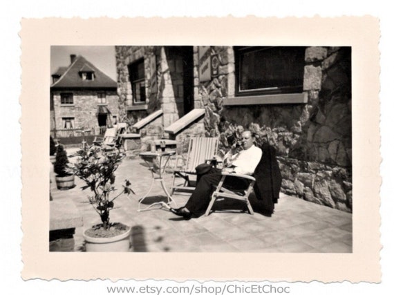 Vintage French Photograph Man Sat Outside a Cafe Bar Smoking - Etsy