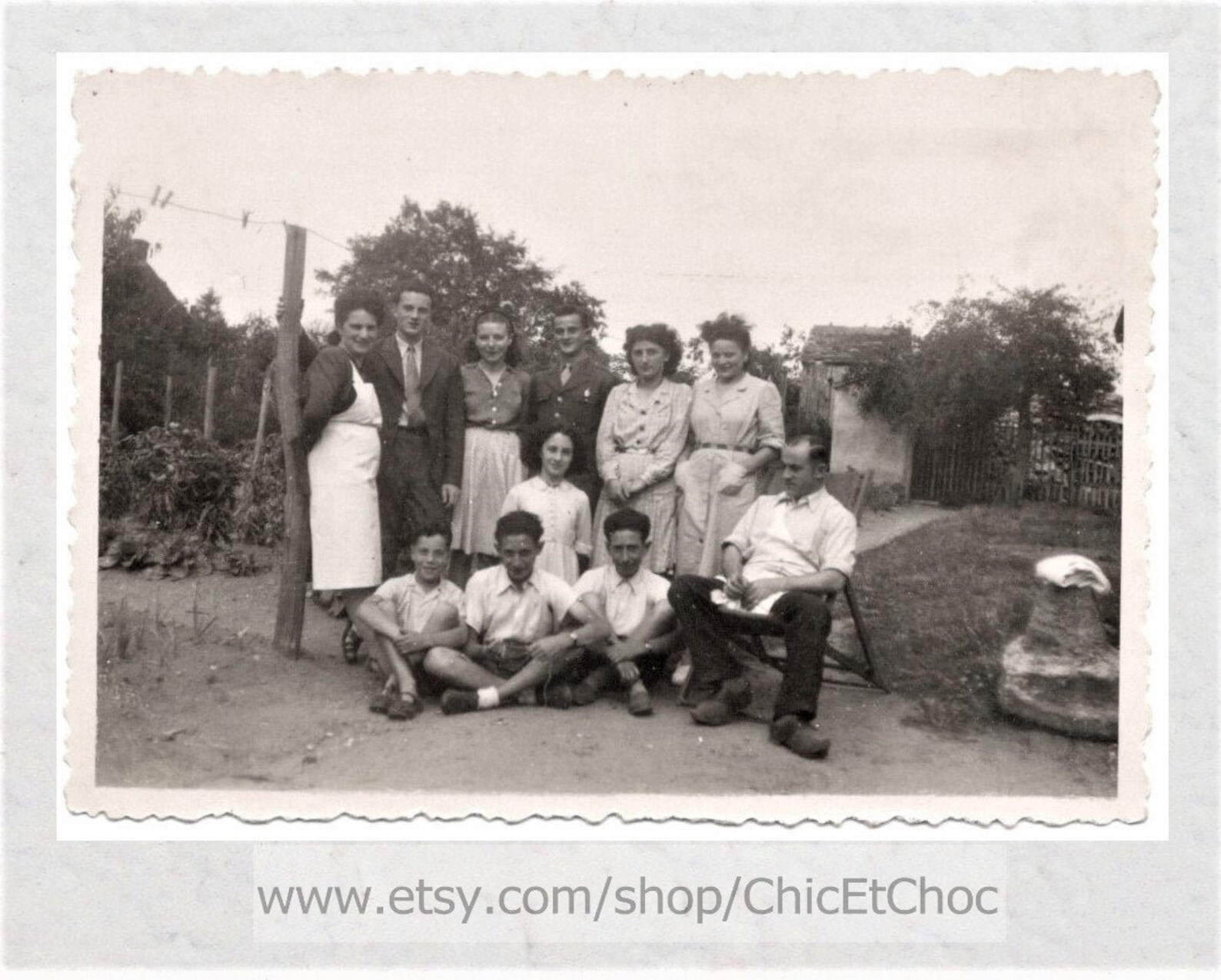 Vintage French Photo Group of People Gathered Outside in a - Etsy