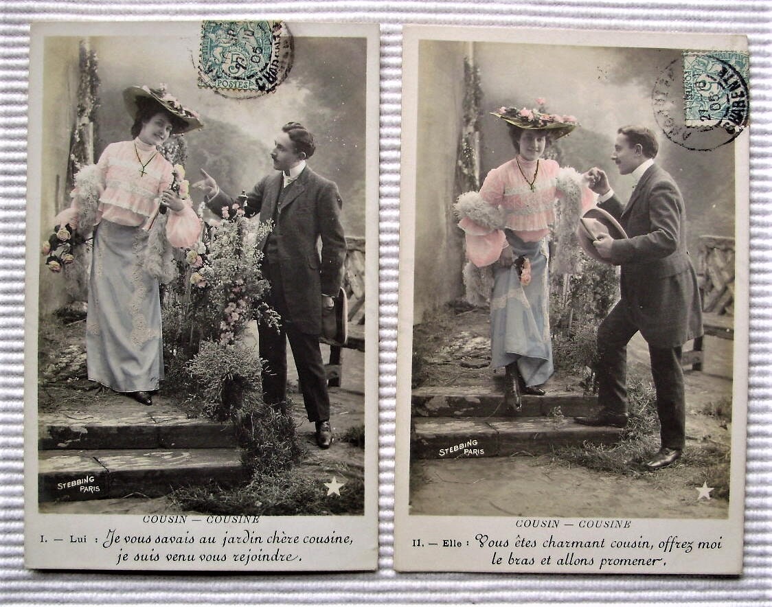 Set of 5 Antique French Postcards Kissing Cousins | Etsy