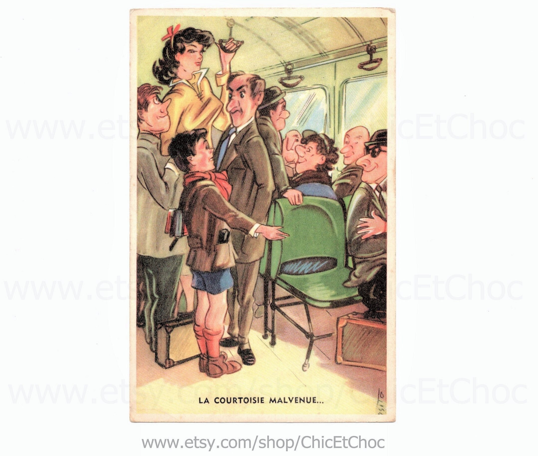 Humorous Vintage French Postcard Inappropriate Courtesy... - Etsy