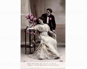 Vintage 1920's French Postcard Romantic Couple | Etsy