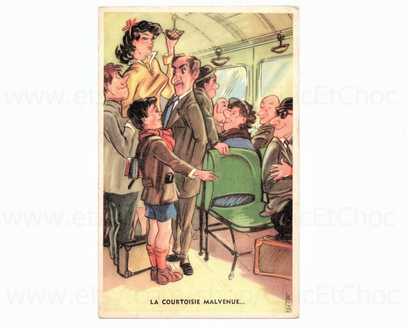 Humorous Vintage French Postcard - Inappropriate Courtesy... - Etsy
