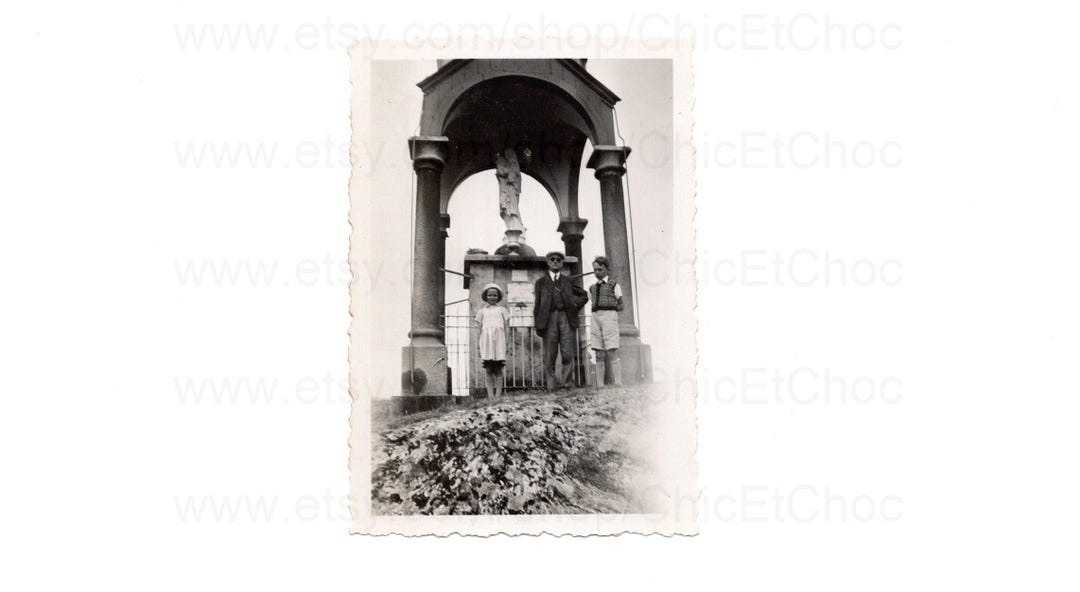 Vintage French Photo - Man Stood With Children by a Statue - Etsy