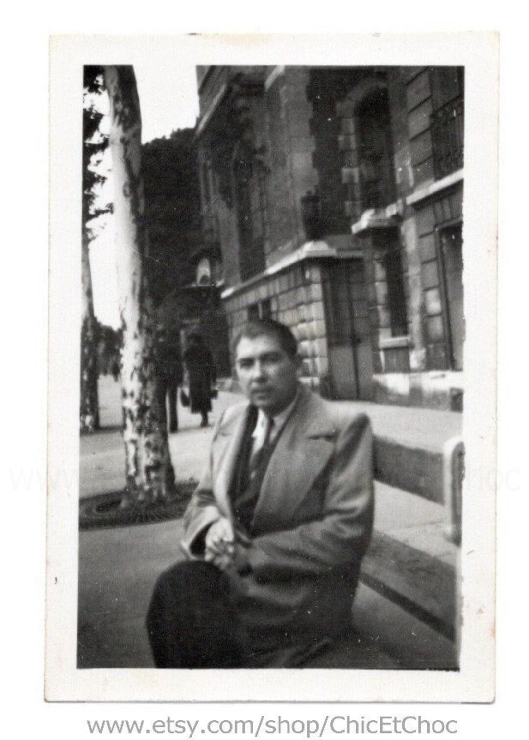 Vintage French Photo Man on a Bench in a French Street - Etsy