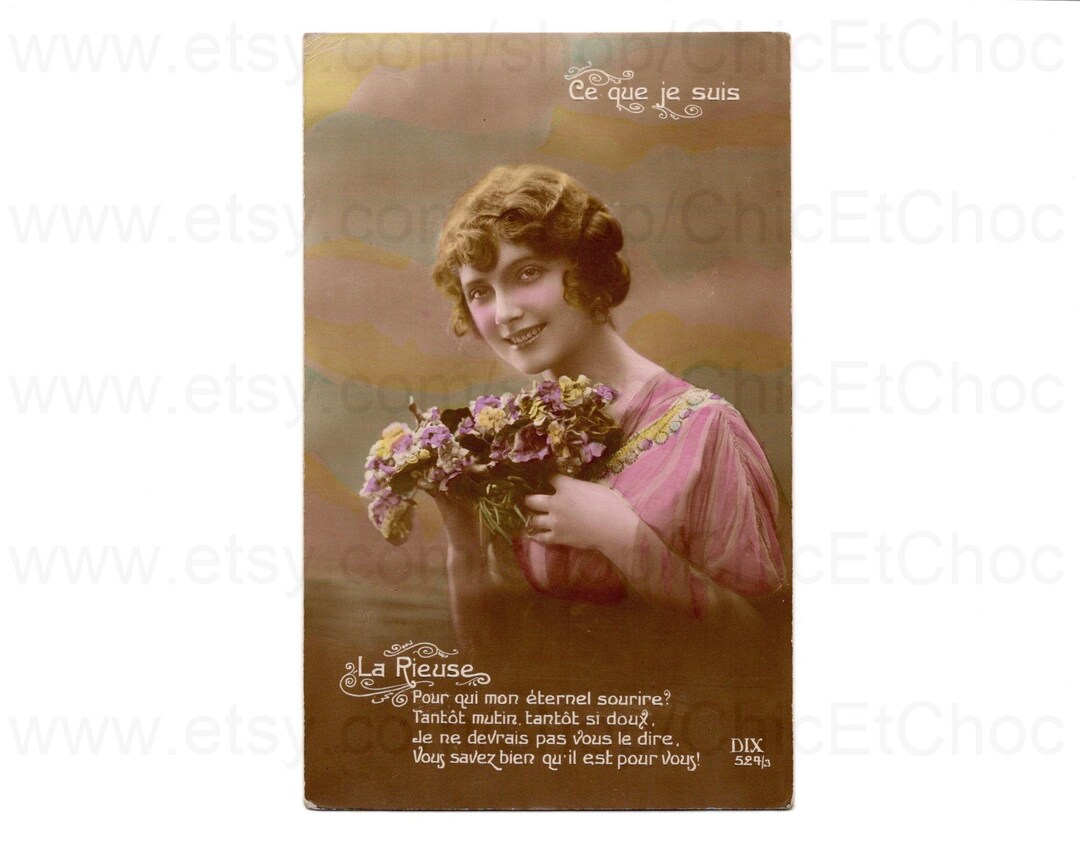 Old French Postcard - the Cheerful One - Etsy