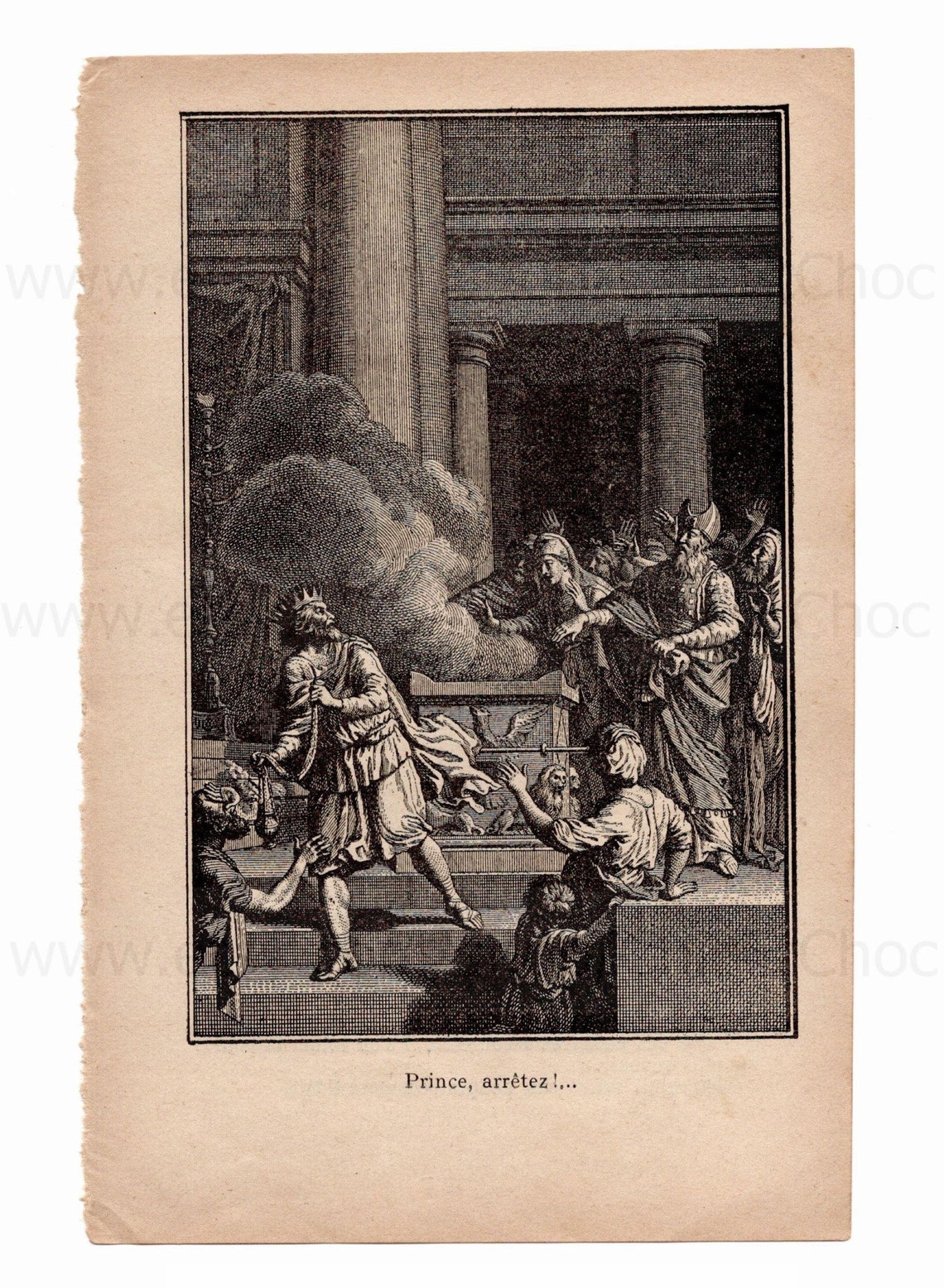 French Antique Religious Image Book Page - Uzziah (azariah) Burning ...