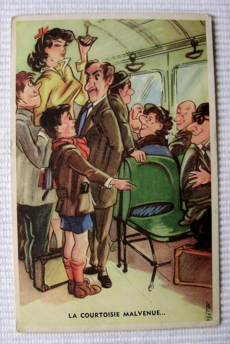 Humorous Vintage French Postcard Inappropriate Courtesy... | Etsy
