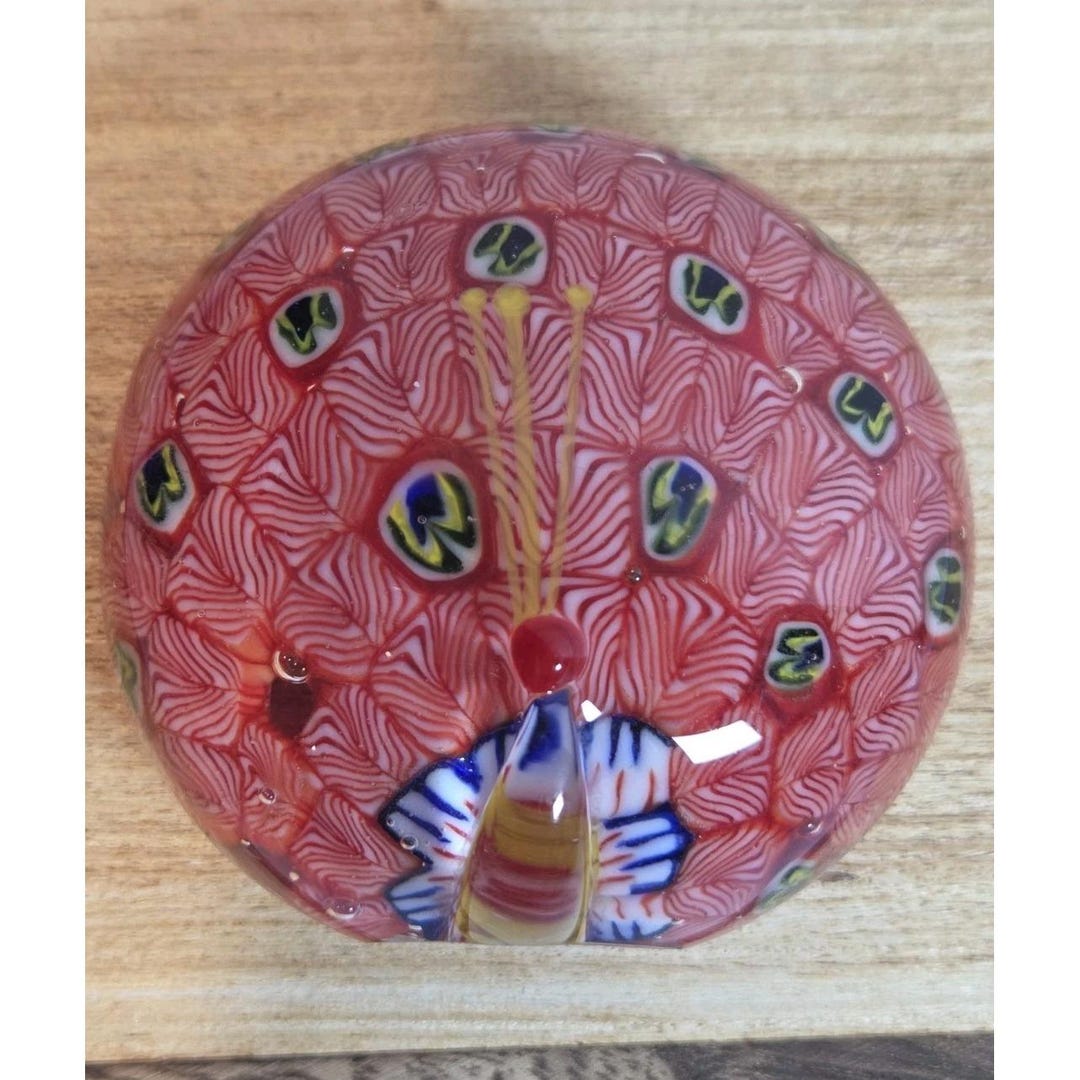 Vintage Red Millefiori Style Art Glass Peacock Paperweight - Etsy