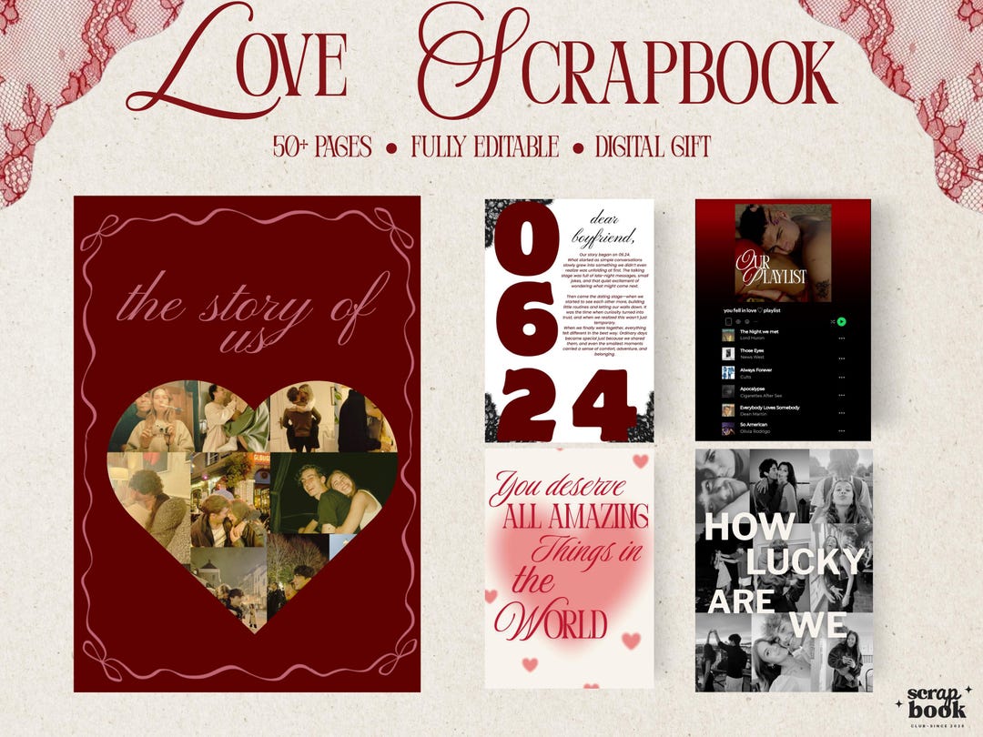 Anniversary Scrapbook Template • Printable Romantic Photo Album ...