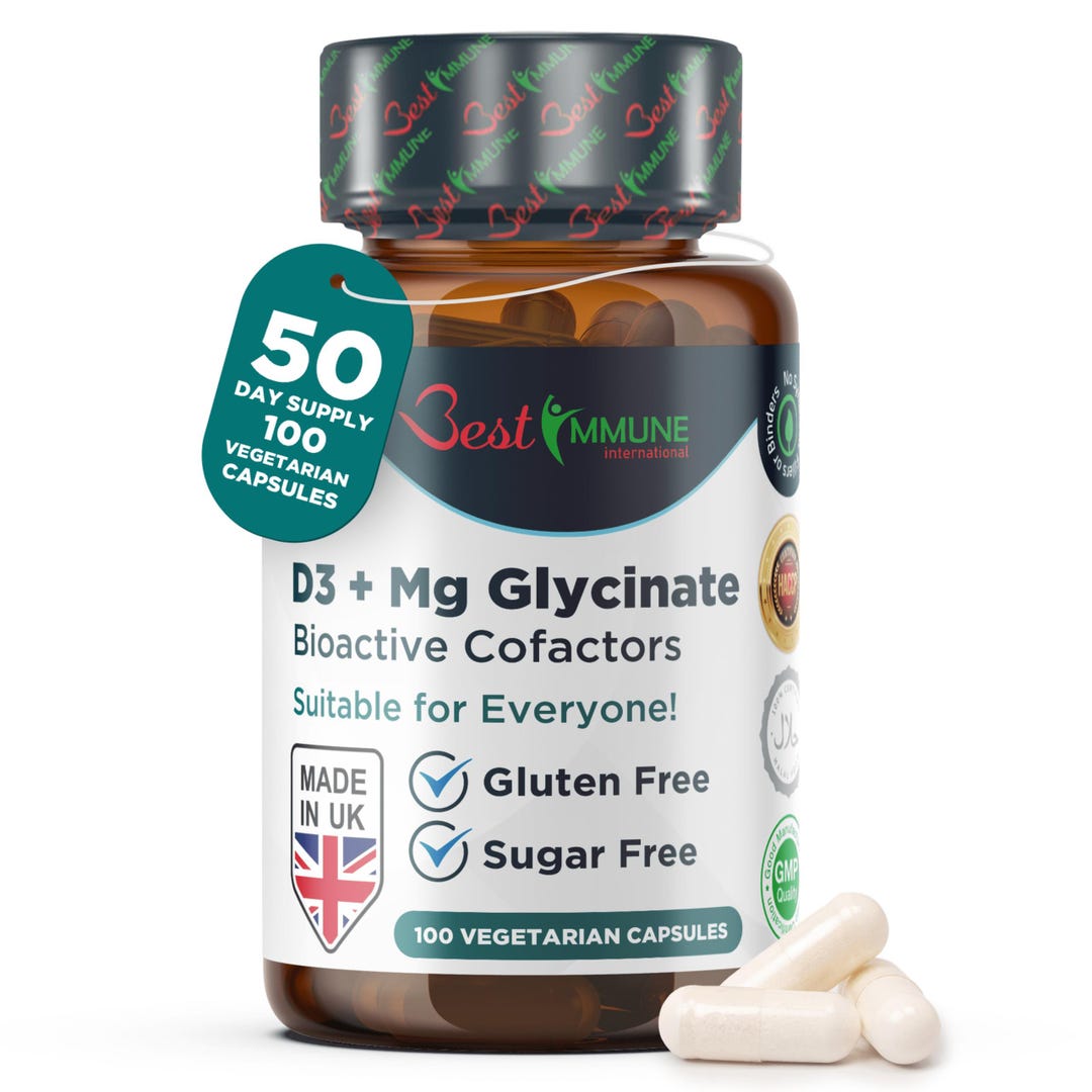 Vitamin D3 1000IU Magnesium Glycinate 400mg Bioactive Cofactors Premium ...