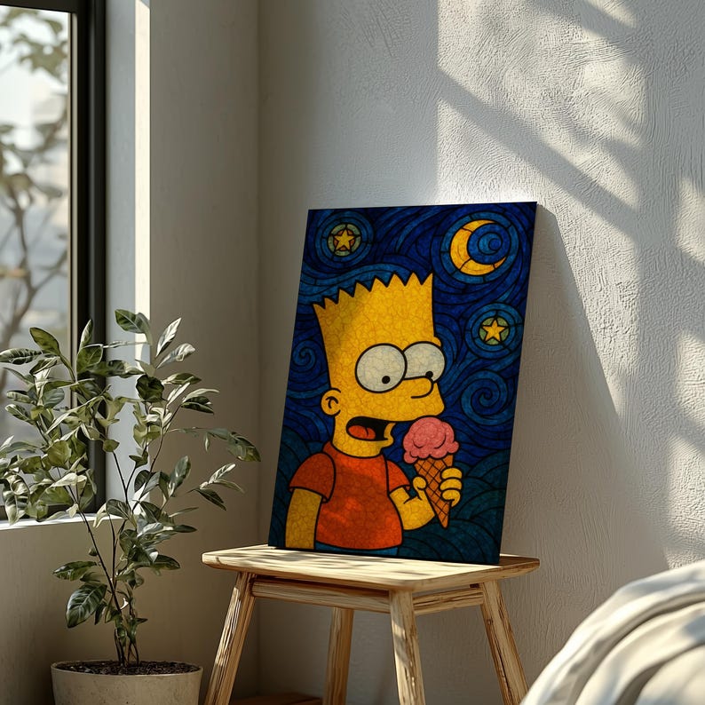 Bart Simpson in Starry Night – Van Gogh Inspired 4K Digital Art Print ...