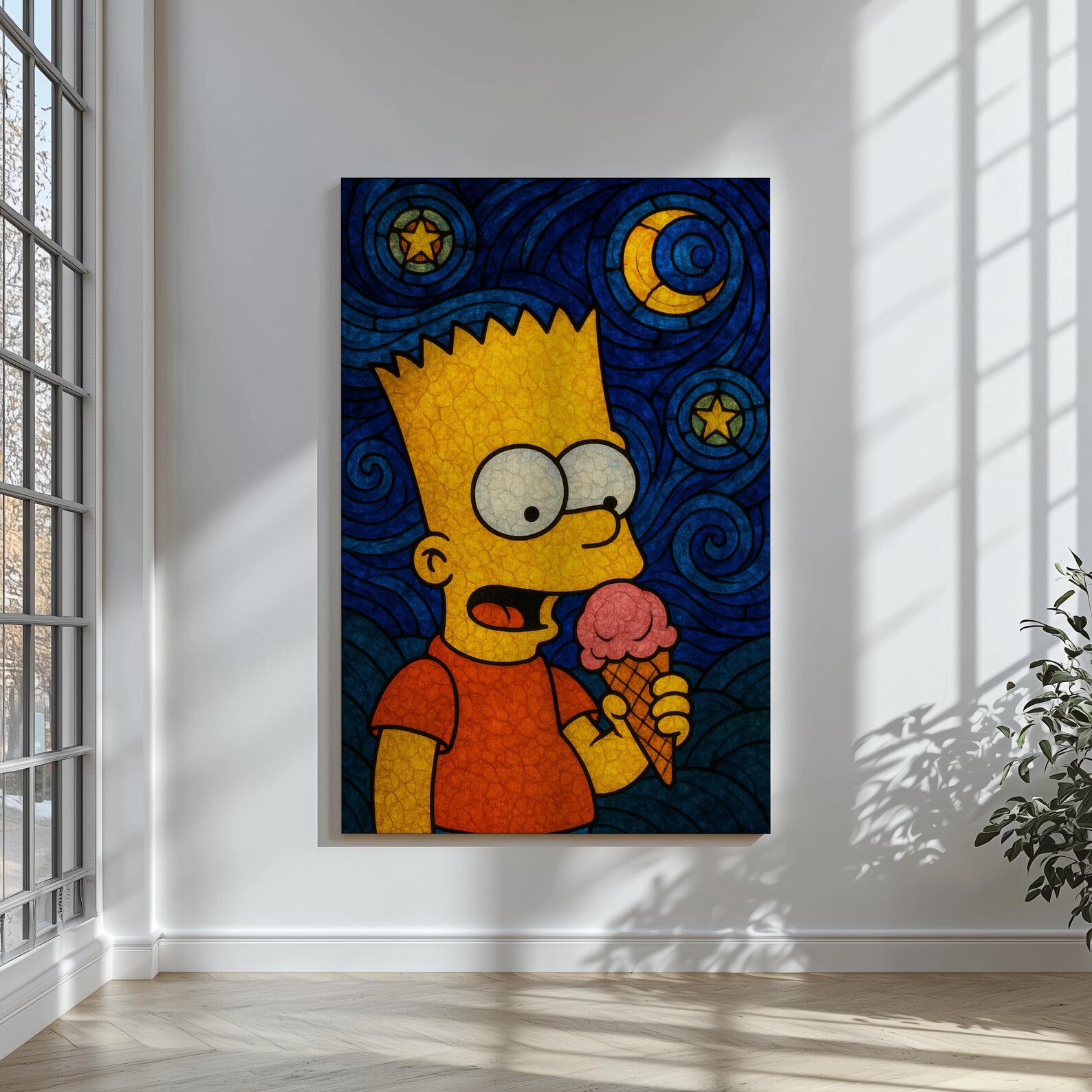Bart Simpson in Starry Night – Van Gogh Inspired 4K Digital Art Print ...