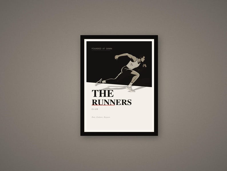 The Runners Club Print | Vintage Minimalist Running Art (digital ...