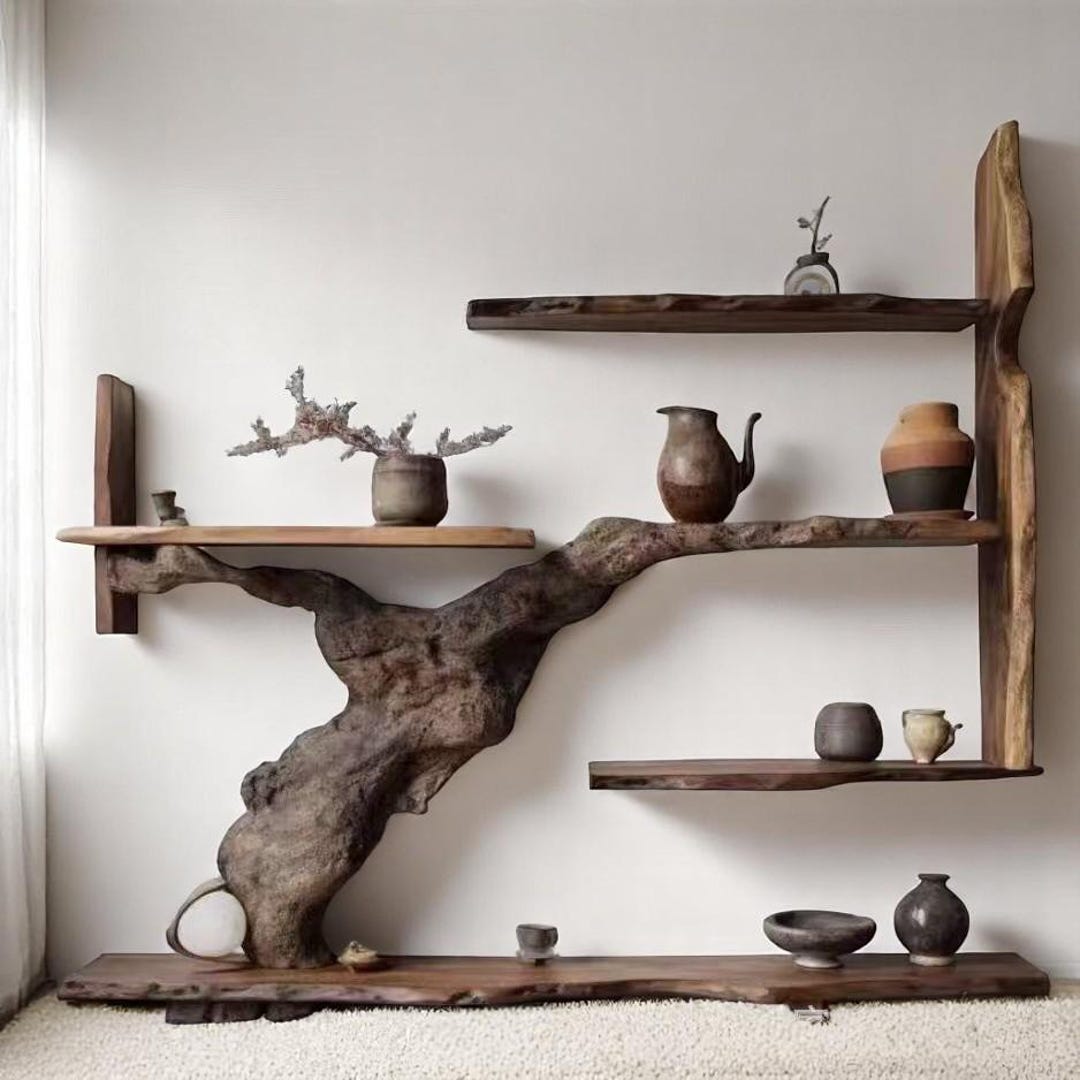 Live Edge Wood Shelf | Rustic Natural Wood Bookcase | Handcrafted ...