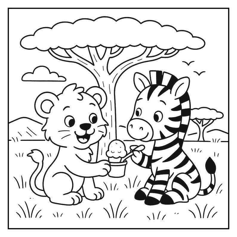 Cute Animals Eating Ice Cream Coloring Book for Kids – Printable Kawaii ...