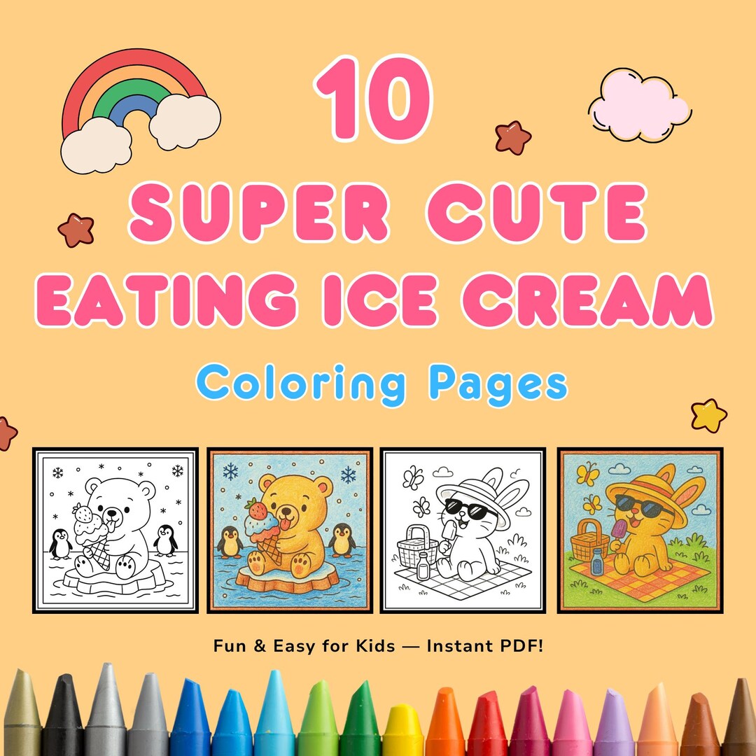 Cute Animals Eating Ice Cream Coloring Pages for Kids – Printable ...