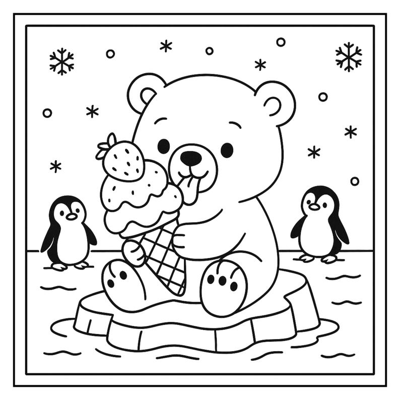 Cute Animals Eating Ice Cream Coloring Book for Kids – Printable Kawaii ...