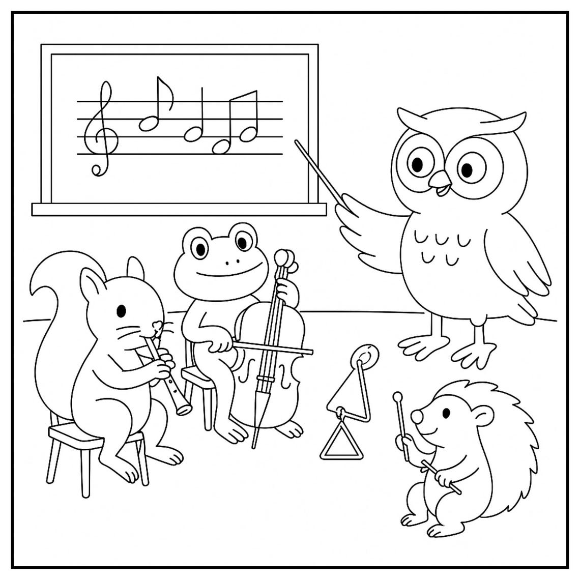 Musical Instruments Coloring Pages With Cute Animals | Educational Fun ...
