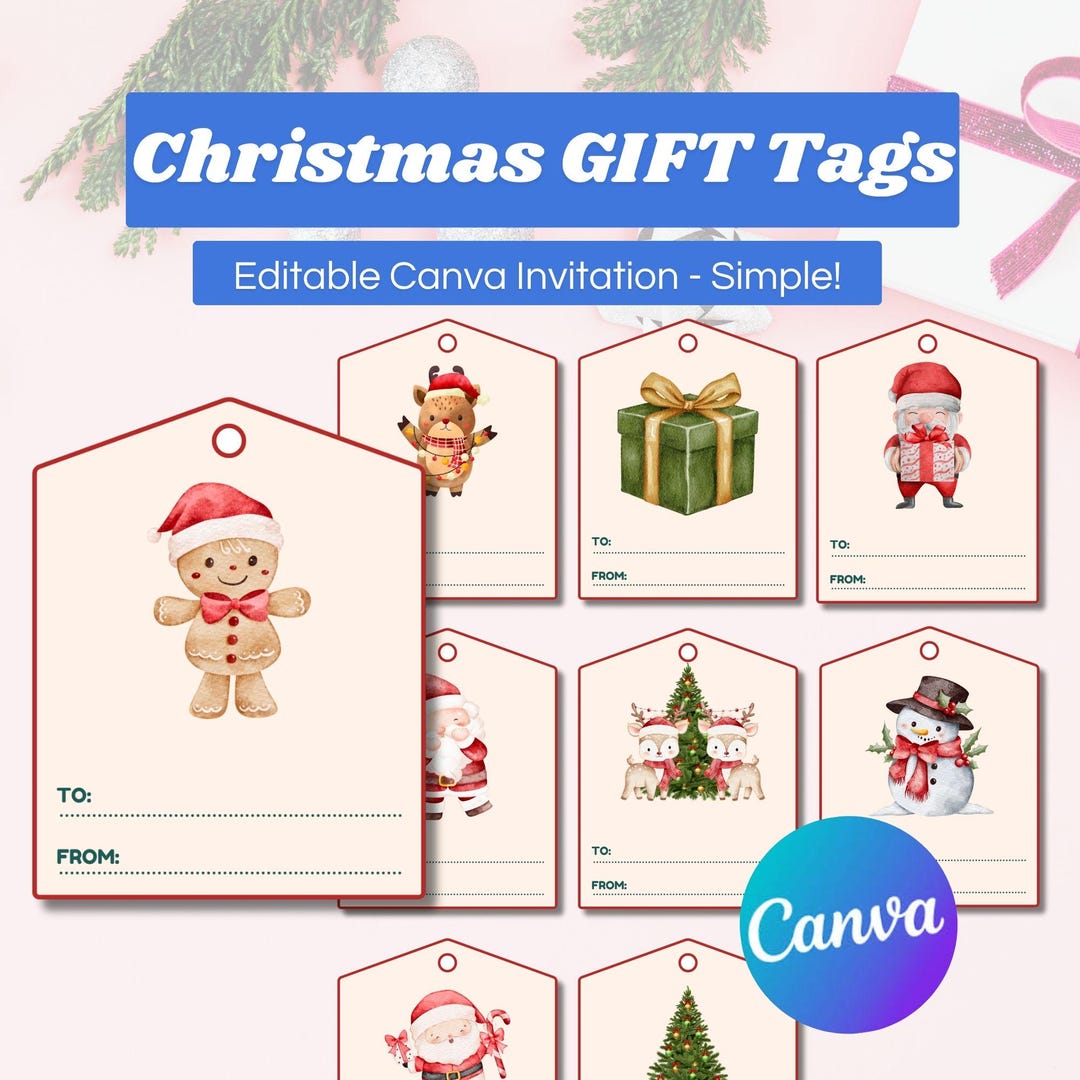 Christmas Gift Tag Set Editable Canva Printable Holiday Tags Bundle - Etsy