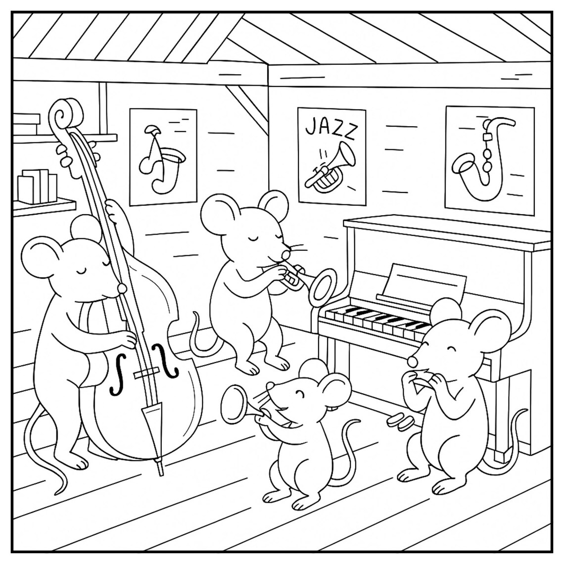 Musical Instruments Coloring Pages With Cute Animals | Educational Fun ...