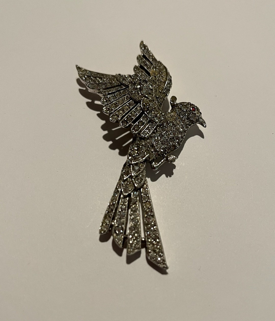 Trifari Large Rhinestone Exotic Bird Fur Clip - Etsy